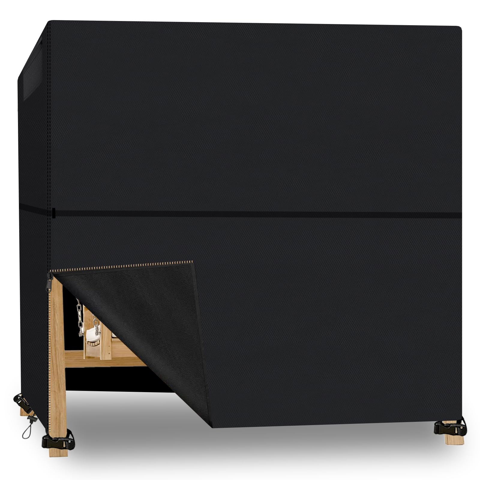 Garden Swing Cover,Patio Swing Cover for Triple Seater ,600D Oxford Waterproof UV Swing Seater Protector Cover with Zippers and Buckles,All Weather Protection,Black (Black,254*150*183cm)