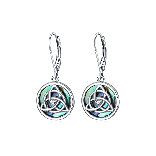 Celtic Knot Abalone Earrings 925 Sterling Silver Abalone Leverback Earrings Celtic Knot Dangle Earrings Jewelry Gifts for Women