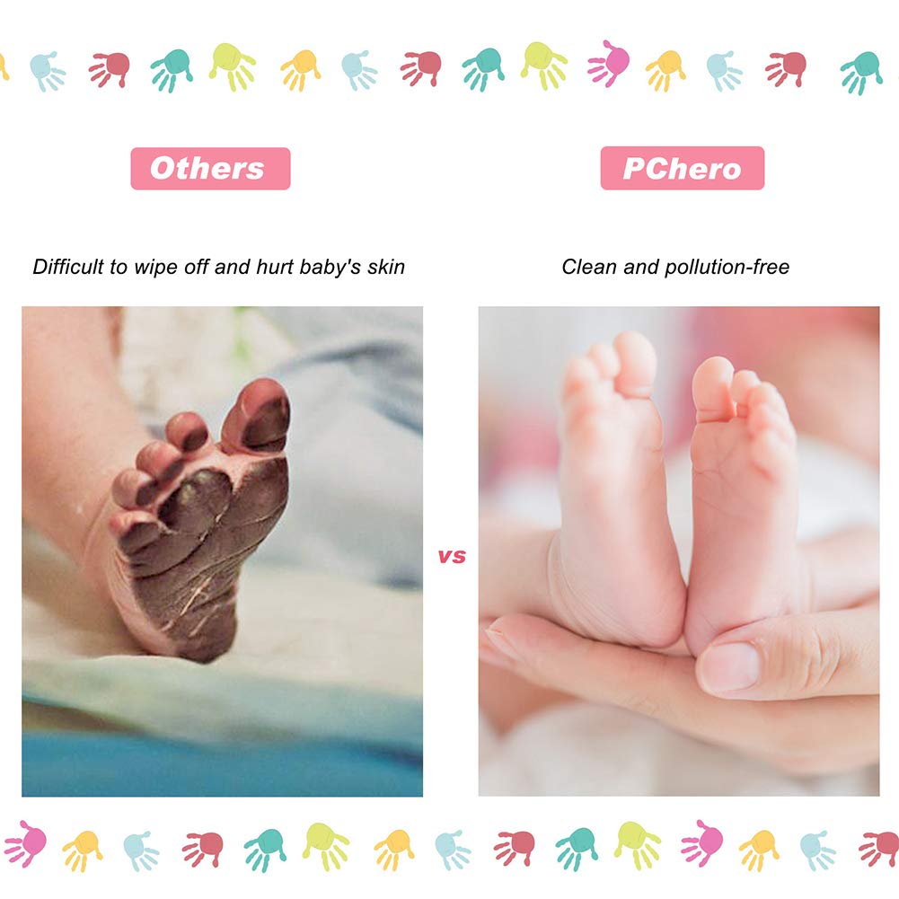 Clean Touch Ink Pad for Baby Handprints and Footprints, PChero Inkless Print Kit for Family Keepsake Newborn Shower Gifts - 2 Packs