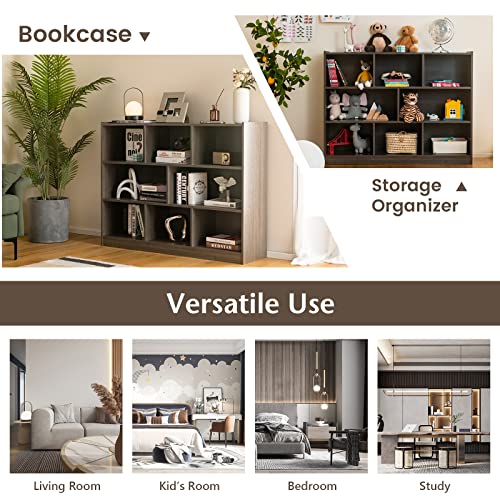 Giantex 8 Cube Bookcase, Freestanding 3-Tier Open Bookshelf, Modern Storage Display Cabinet, Wood Cube Storage Organizer for Living Room, Kid’s Room, Grey