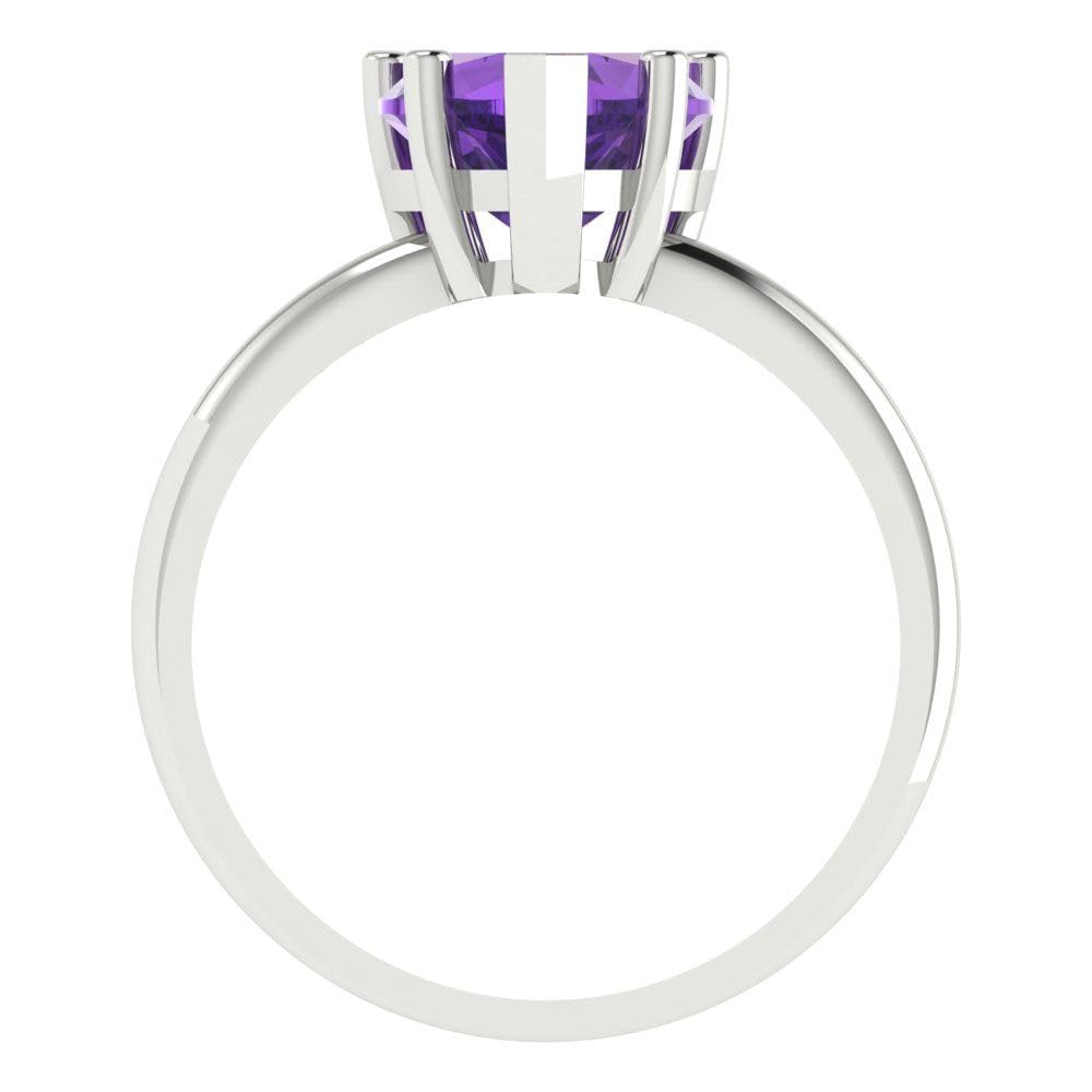 Clara Pucci 1.95ct Heart Cut Solitaire Natural Amethyst 5-Prong Classic Designer Statement Ring Solid Real 14k White Gold for Women