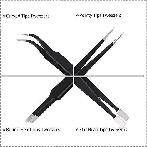 ESD Anti-Static Precision Tweezers Tools Kit Non-magnetic Stainless Steel Tweezers Set with Storage Bag by AKTOO for Electronics soldering,Phone Repair,Jewelry,Craft,Laboratory Work,9 Pcs