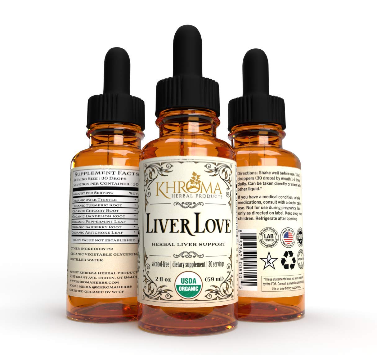 Khroma Herbal Products Liver Love - Organic Liver Support - 2 oz Liquid Dietary Supplement - Alcohol Free