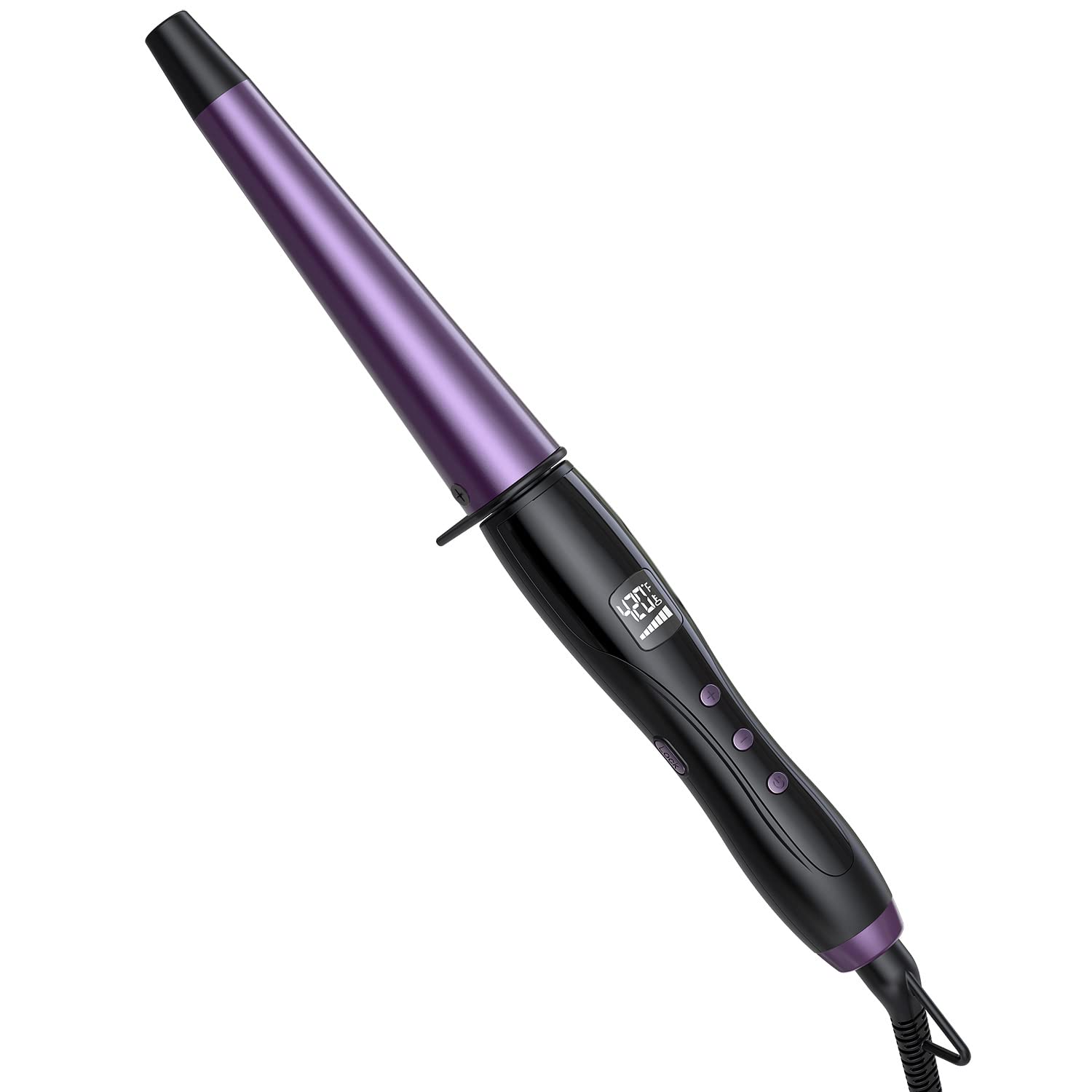 Conical Curling Wand 3/4-1 1/4" Clamp-Free Ceramic Curling Iron, Digital Controls with 9 Heat Settings, Black/Purple