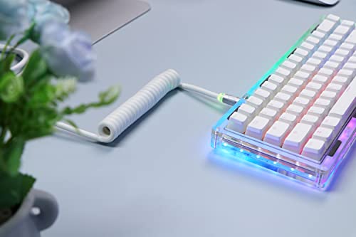 EPOMAKER Gaming Keyboard and Coiled Cable Combo,MIACat 64 Hot Swappable Wired VIA Programmable Keyboard, Puff Aviator Coiled USB Cable for Mac/Win/Gamers(Flamingo Switch)