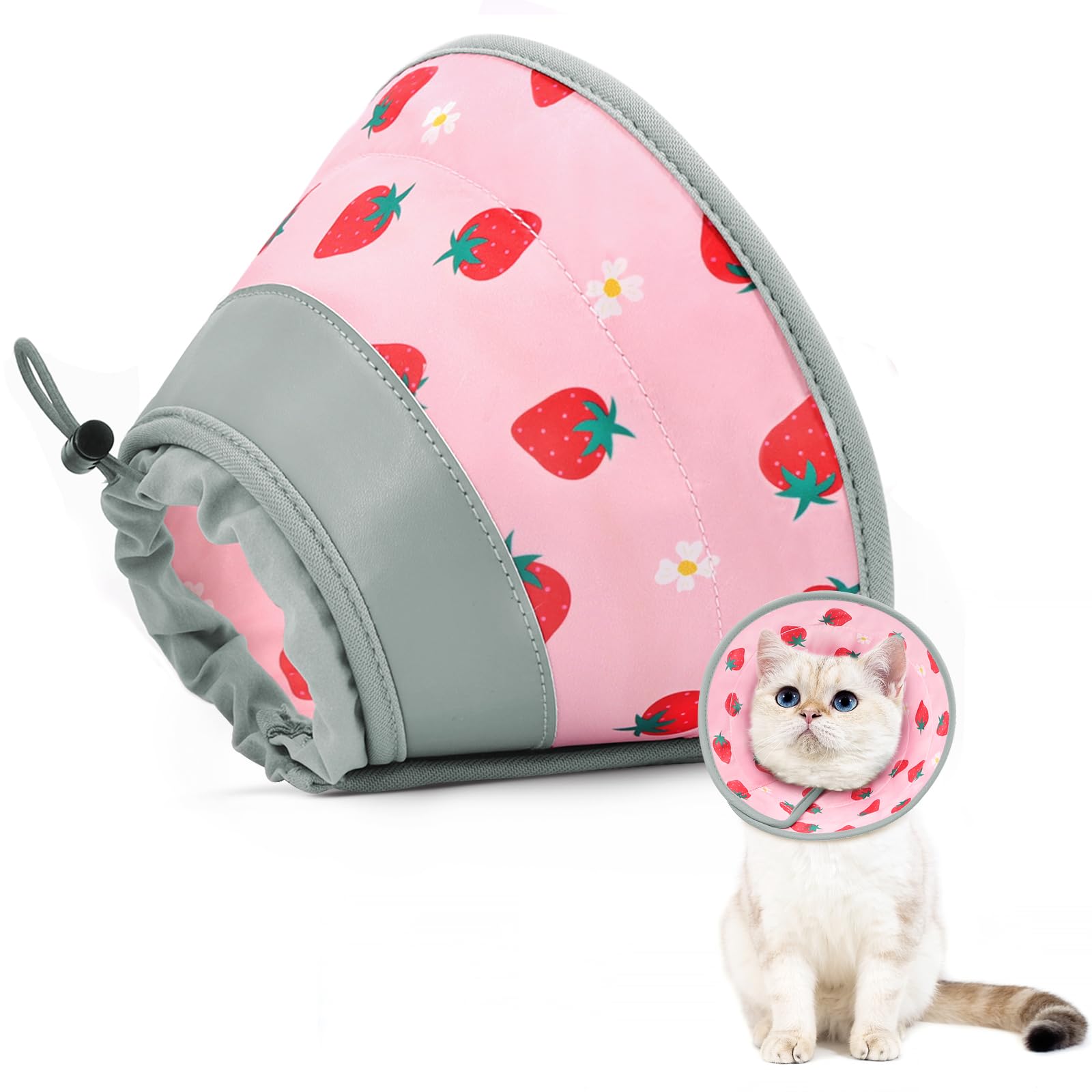 GoGoPaw Cat Cone, Adjustable Cat Cone Collar Soft to Stop Licking, Foldable Cute Cat Cone Alternative, Water Resistant Neck Cone for Cats, Lightweight Cat Recovery E Collar for Cat Kitten(Pink,S