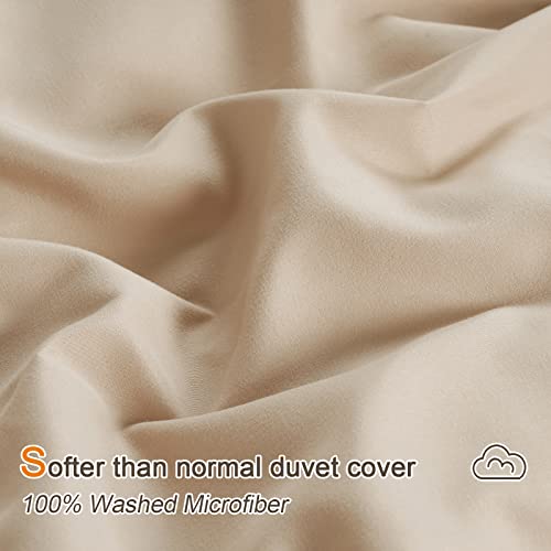 PHF Khaki Duvet Cover Queen Size, Comfy Lightweight Skin-Friendly Comforter Cover Set with Bowknot Bow Ties, Soft Durable Bedding Collection with 2 Pillowcases for All Season, 90" x 90"