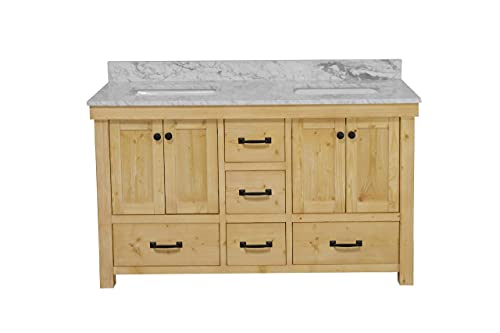 Kitchen Bath Collection Tuscany 60-inch Double Bathroom Vanity (Carrara/Driftwood): Includes Driftwood Cabinet with Authentic Italian Carrara Marble Countertop and White Ceramic Sink