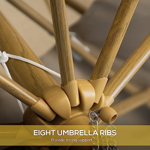 Outsunny 9' Patio Umbrella with Push Button Tilt and Crank, Double Top Ruffled Outdoor Market Table Umbrella with 8 Ribs, for Garden, Deck, Pool, Brown