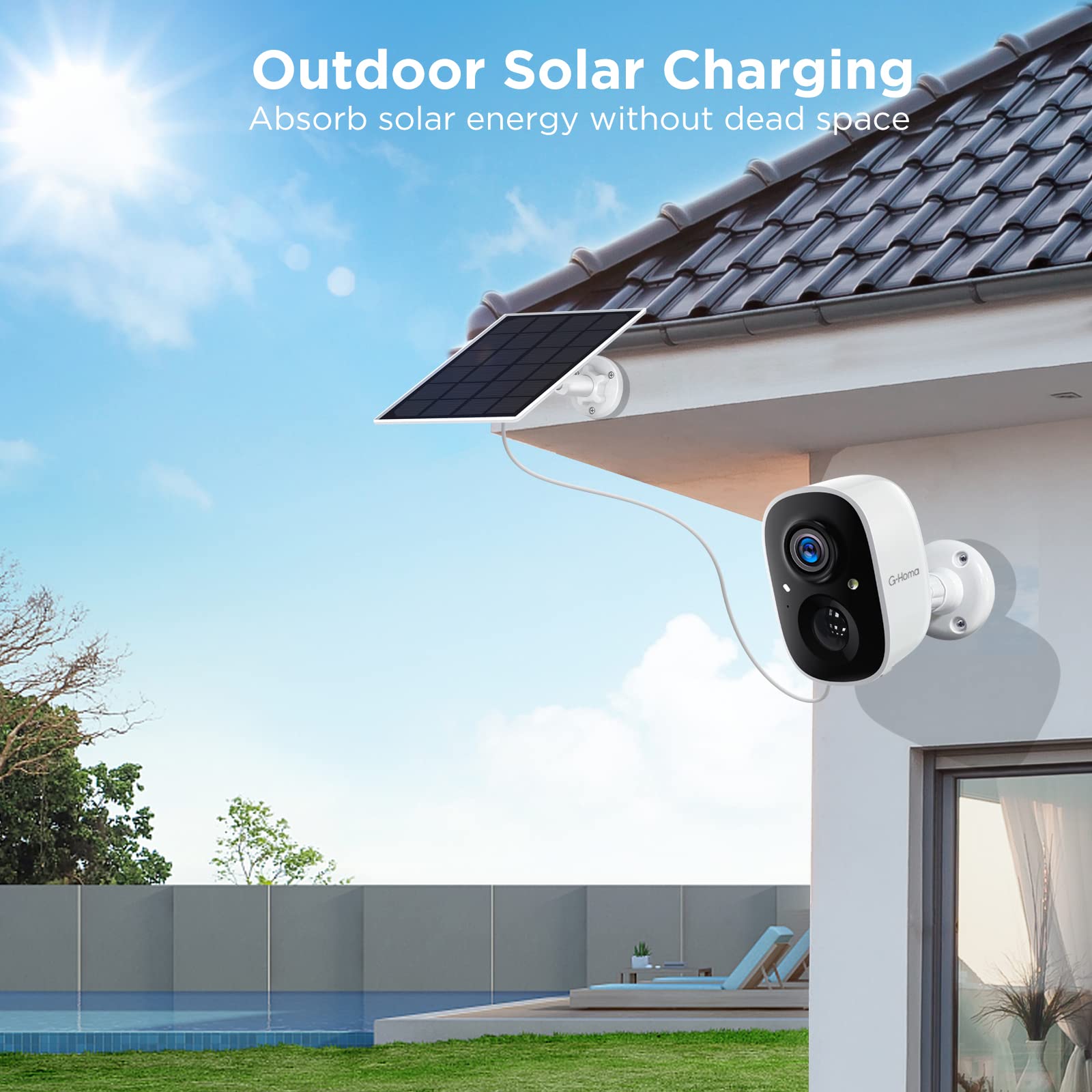 G-Homa Wireless Outdoor Camera with Solar Panel, WiFi Surveillance & Security Camera with Color Night Vision/2-Way Audio/1080P/PIR Motion/Siren/Intelligent AI/Waterproof IP65