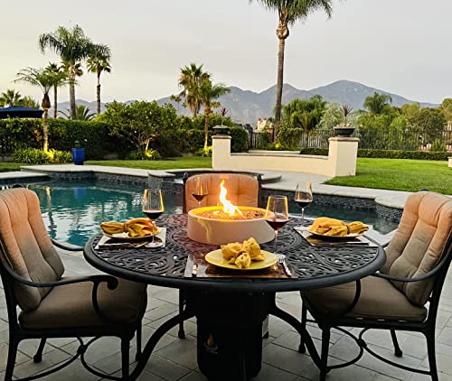 Fire Topper Tabletop Fire Pit Bowl Cast Stone 17-Inch, Outdoor Propane Portable Table Top Firepit Fireplace for Patio - Long-Burning, Safe, Handmade Housewarming Gift (Gray)