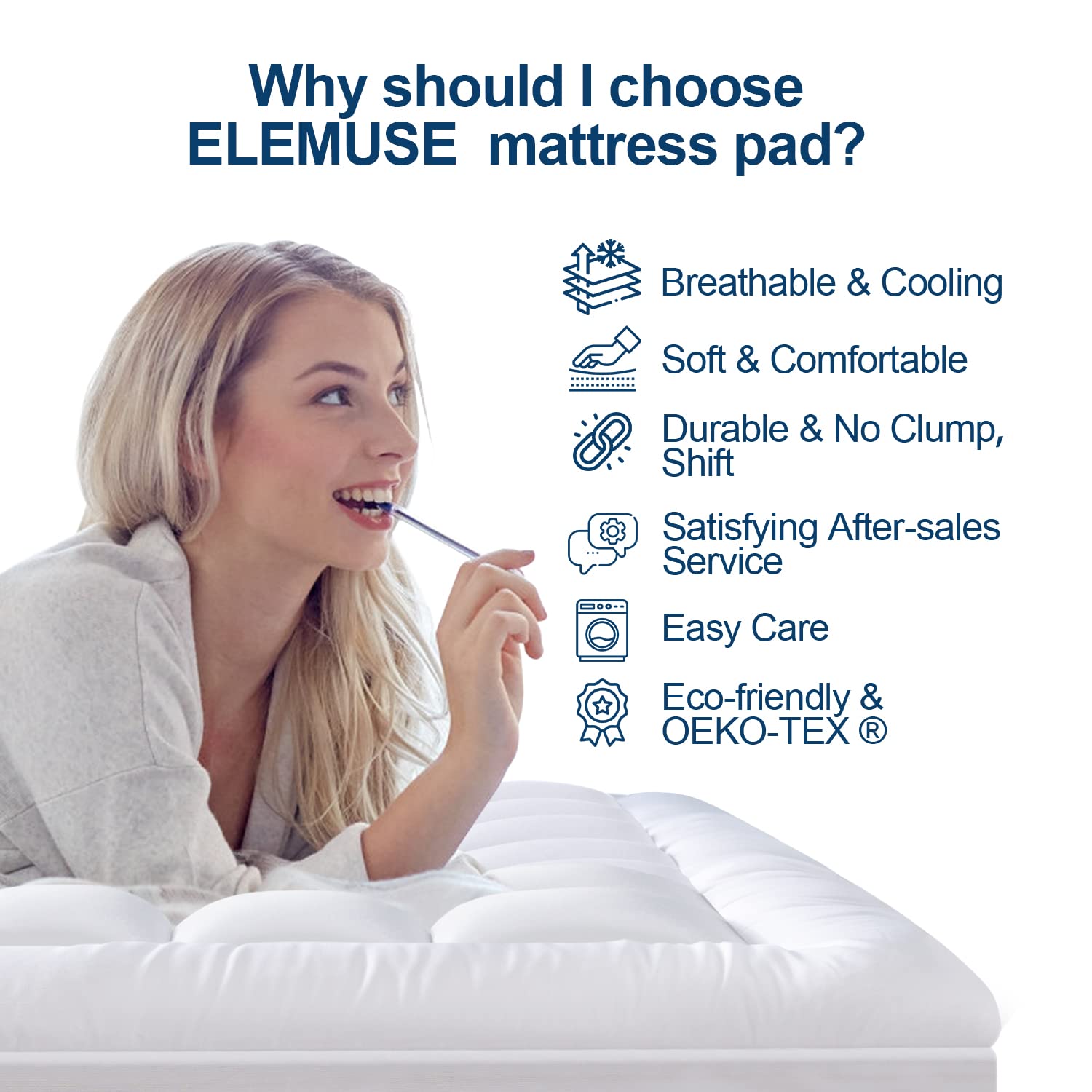 ELEMUSE Queen Soft Mattress Pad Cooling Mattress Topper Fluffy Mattress Protector Pillow Top Bed Pad Cloud Feel Mattress Cover with Elatic 8"-21" Deep Pocket White