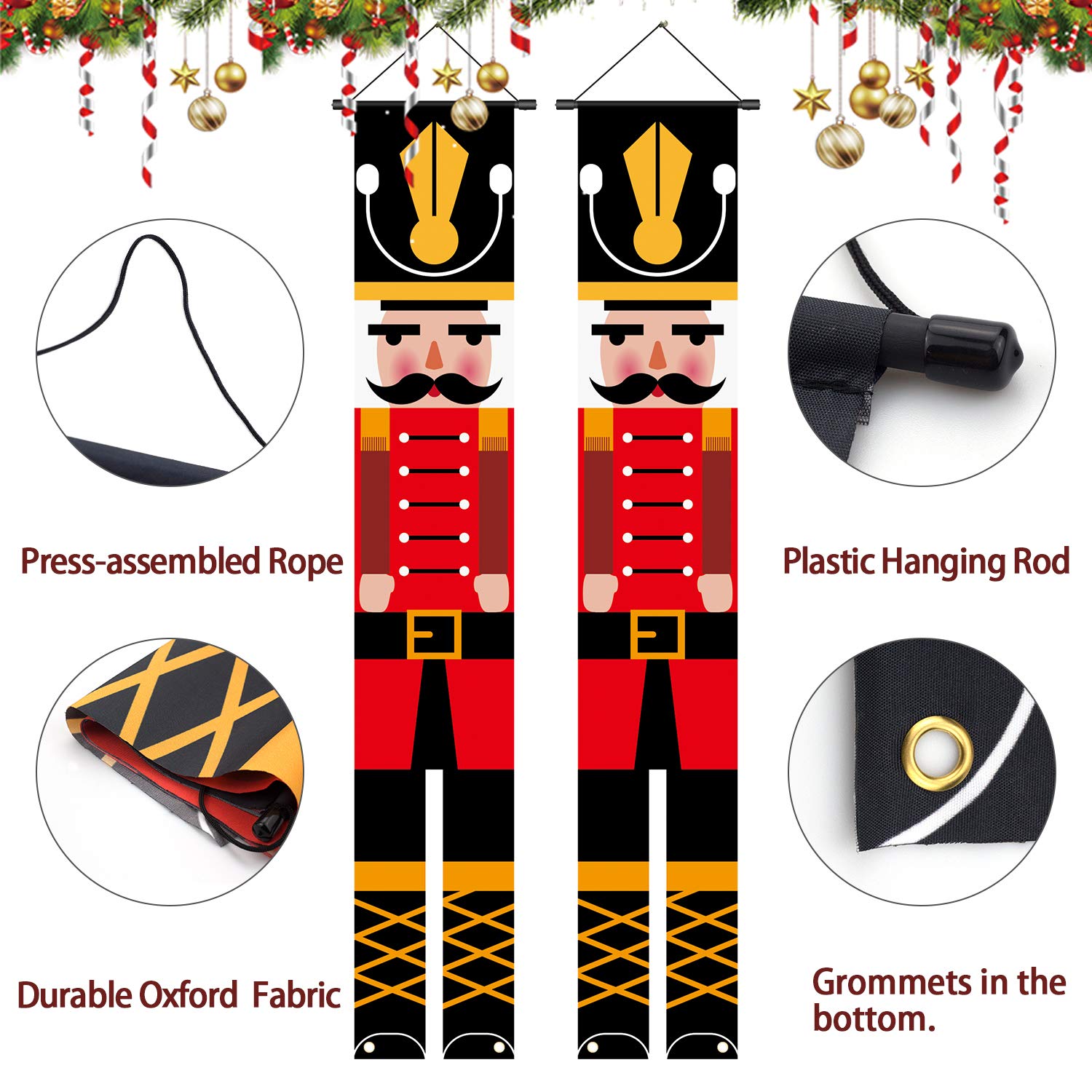 CODACE 70.8 Inch Nutcracker Christmas Decorations, Outdoor Indoor Xmas Banners Hanging Sign for Home Front Door Porch Wall