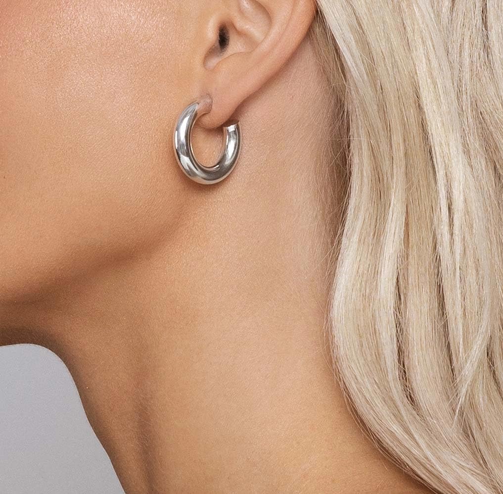 CONRAN KREMIX Thick Silver Chunky Hoop Earrings Lightweight Open Hoops For Women 20MM
