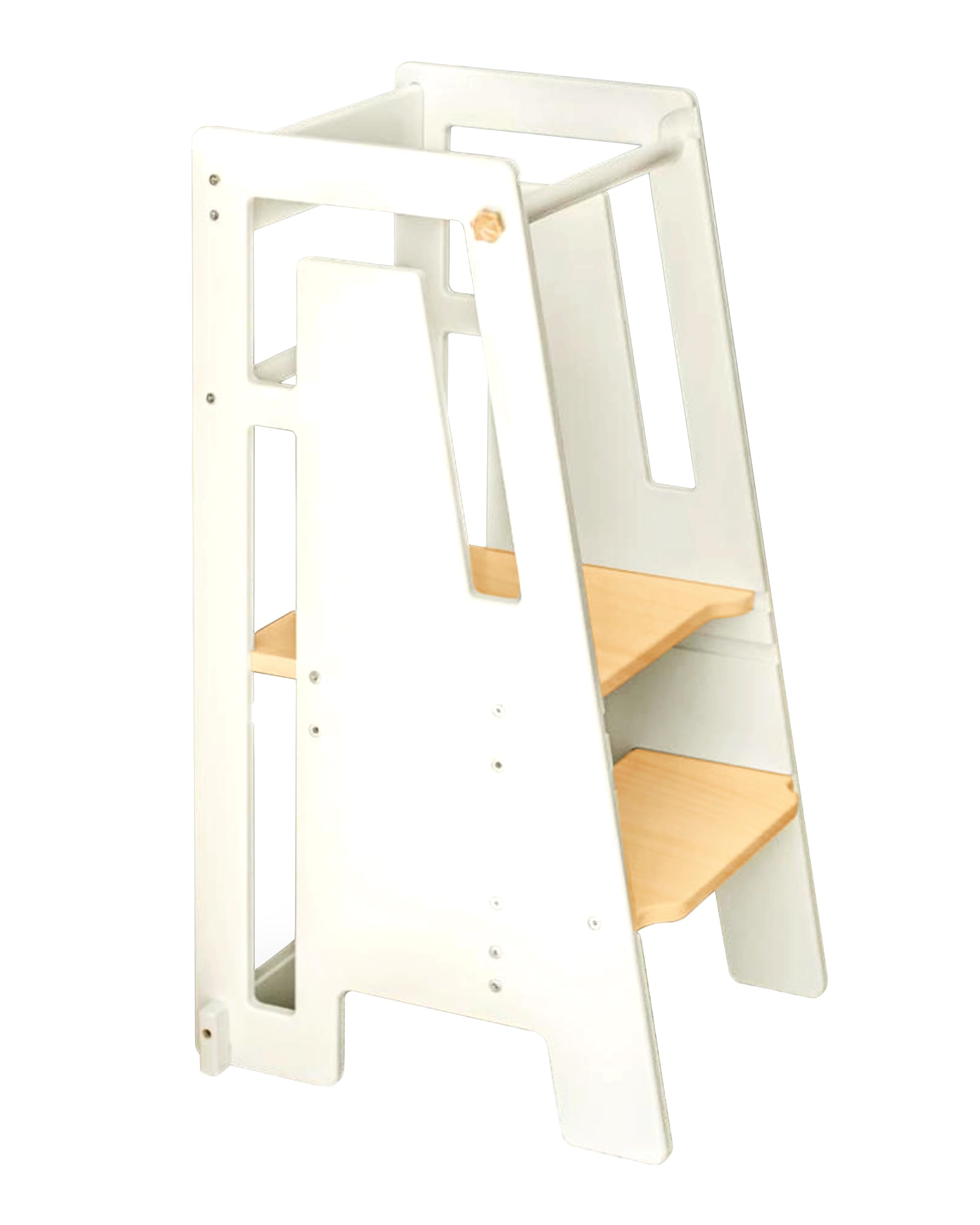 KidzWerks Modern Toddler Tower, Montessori Kitchen Step Stool, Sleek Modern Design Adjustable Standing Platform for Kitchen Counter - White/Wood Modern Standing Tower