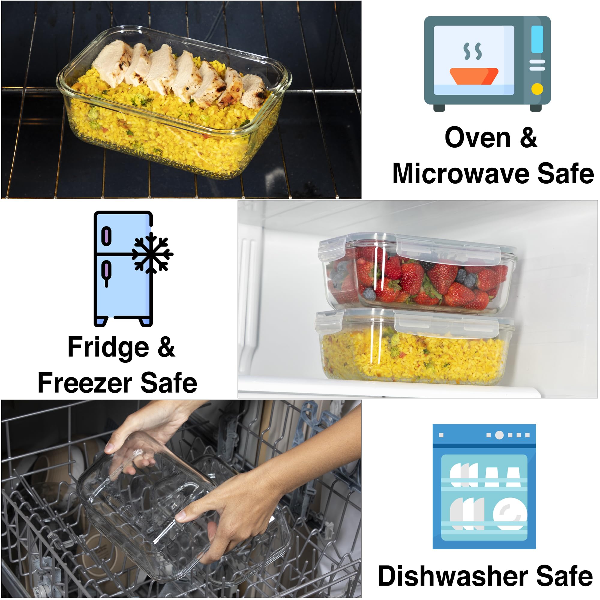 FOOD BOUTIQUE - 8 Cups Large Glass Container with Lid, Oven, Freezer and Microwave Safe, Clear Container