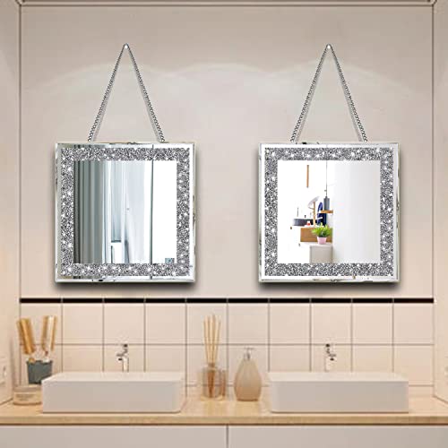 XIHACTY 2 Piece Wall Mirrors, Crush Diamond Mirrors Decor, Silver Decorative for Living Room Bedroom, Bathroom. (12βx12β)