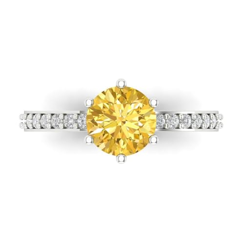Clara Pucci 1.96ct Round Cut Solitaire Genuine Yellow Simulated Diamond Engagement Promise Anniversary Bridal Ring 18K White Gold 8