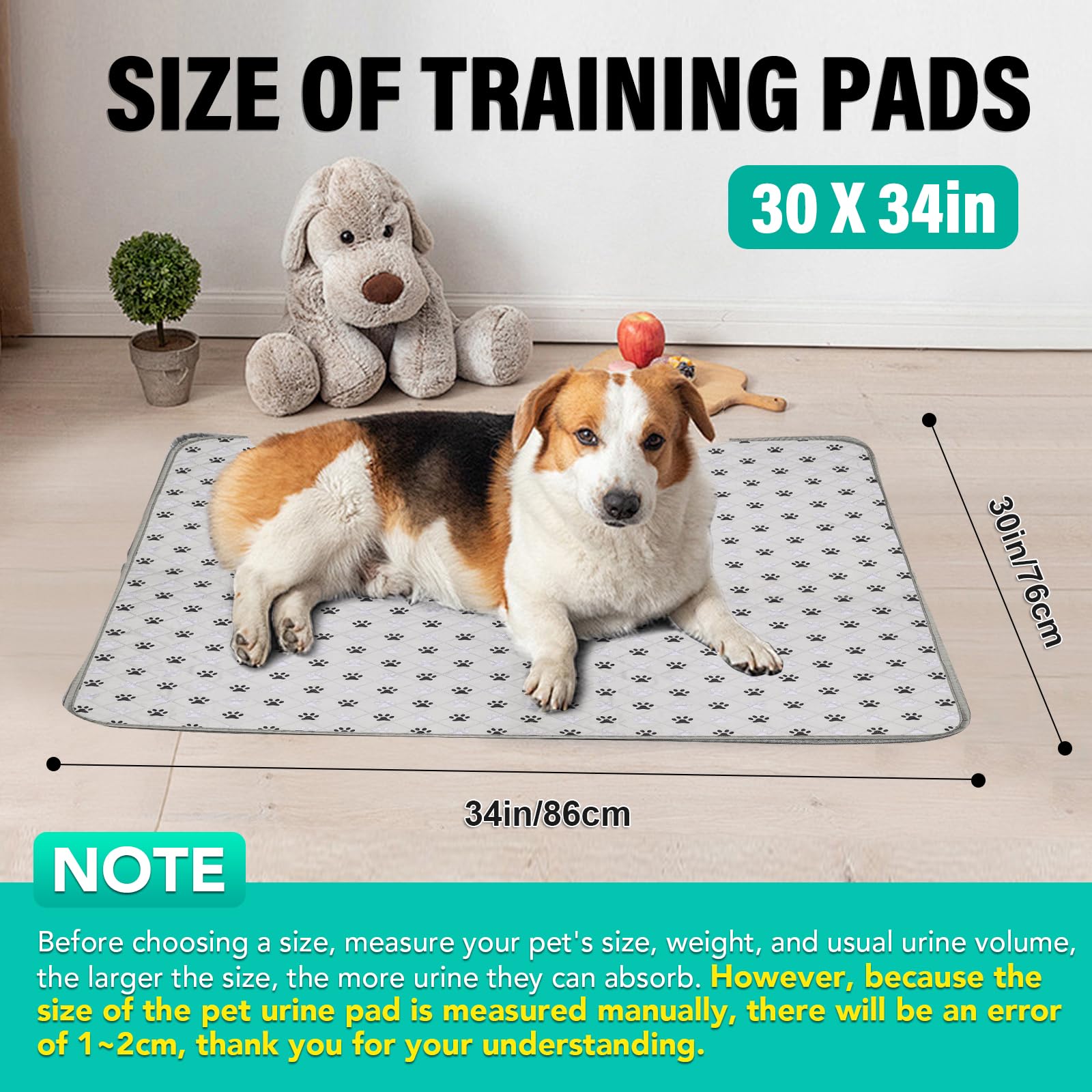 FURWEY 2 Pack Large 30"X34" Washable Pee Pads for Dogs Super Absorbent Dog Training Pads Non-Slip Waterproof Pet Training Pads Mats Whelping Pads for Dogs Cats Puppy