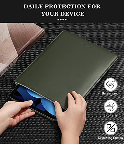 MoKo 9-11 Inch Tablet Sleeve, PU Leather Briefcase Slim Stylish Case Fits New 11-inch iPad Pro M4/iPad Air M2 2024, iPad Air 5/4/3th 10.9/10.5, iPad 10/9/8th Gen 10.9/10.2,Tab S8/S9 11, Midnight Green