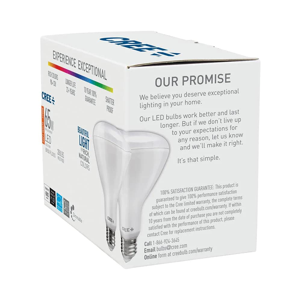 Cree Lighting Exceptional Series BR30 Bulb, 2700K Dimmable LED Bulb, 65W + 680 Lumens, Soft White, [8] 2 Packs