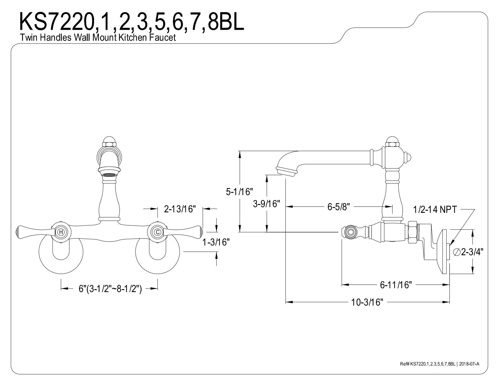 Kingston Brass KS7228BL English Country Kitchen Faucet, 6-5/8" in Spout Reach, Brushed Nickel