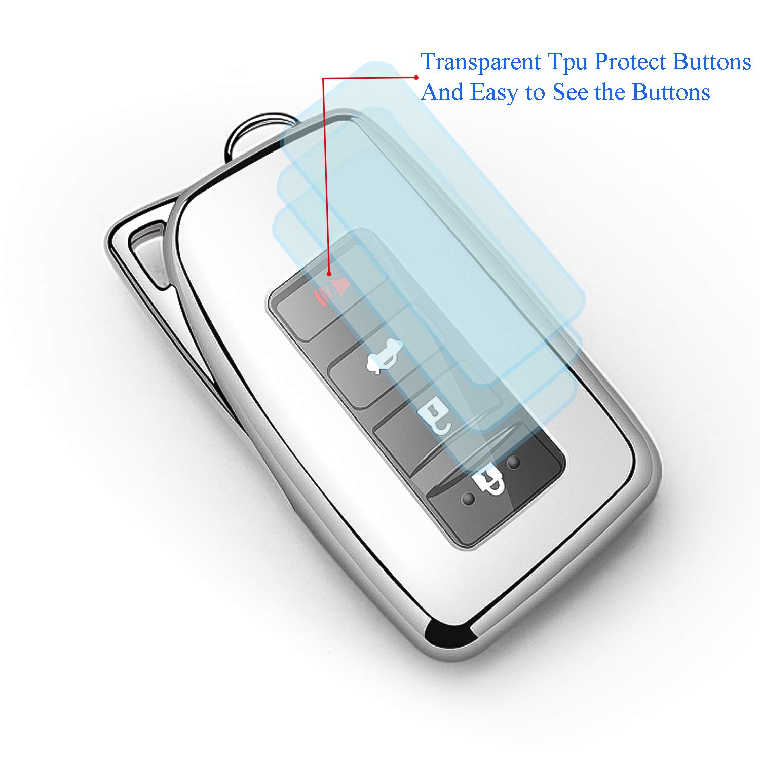 Compatible with Lexus Key Fob Cover with Keychain Soft TPU 360 Degree Protection Key Shell Case for RX ES GS LS NX RS GX LX RC LC Smart Key-Silver