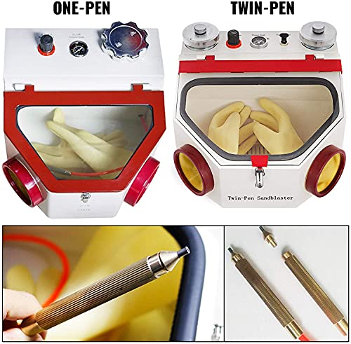 EustomA Twin Double Pen Fine Sandblaster Lab Equipment 50W Sand Blaster Unit with LED Lamp(Metal Bottles)