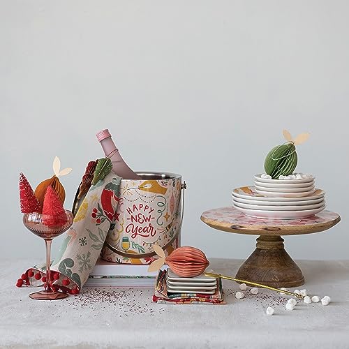 Creative Co-Op Enameled Mango Wood Cake Stand with Ornament Pattern, Multicolor, Medium, Multi