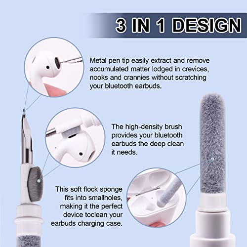 XINLIANG 2Packs Airpods Cleaner Kit, 3 in 1 Designed Soft Brush Multi-Functional Airpod Pro Cleaning Pen for Wireless Earphones Bluetooth Headphones, Keyboard, Camera, Earphone, iPhone(White).
