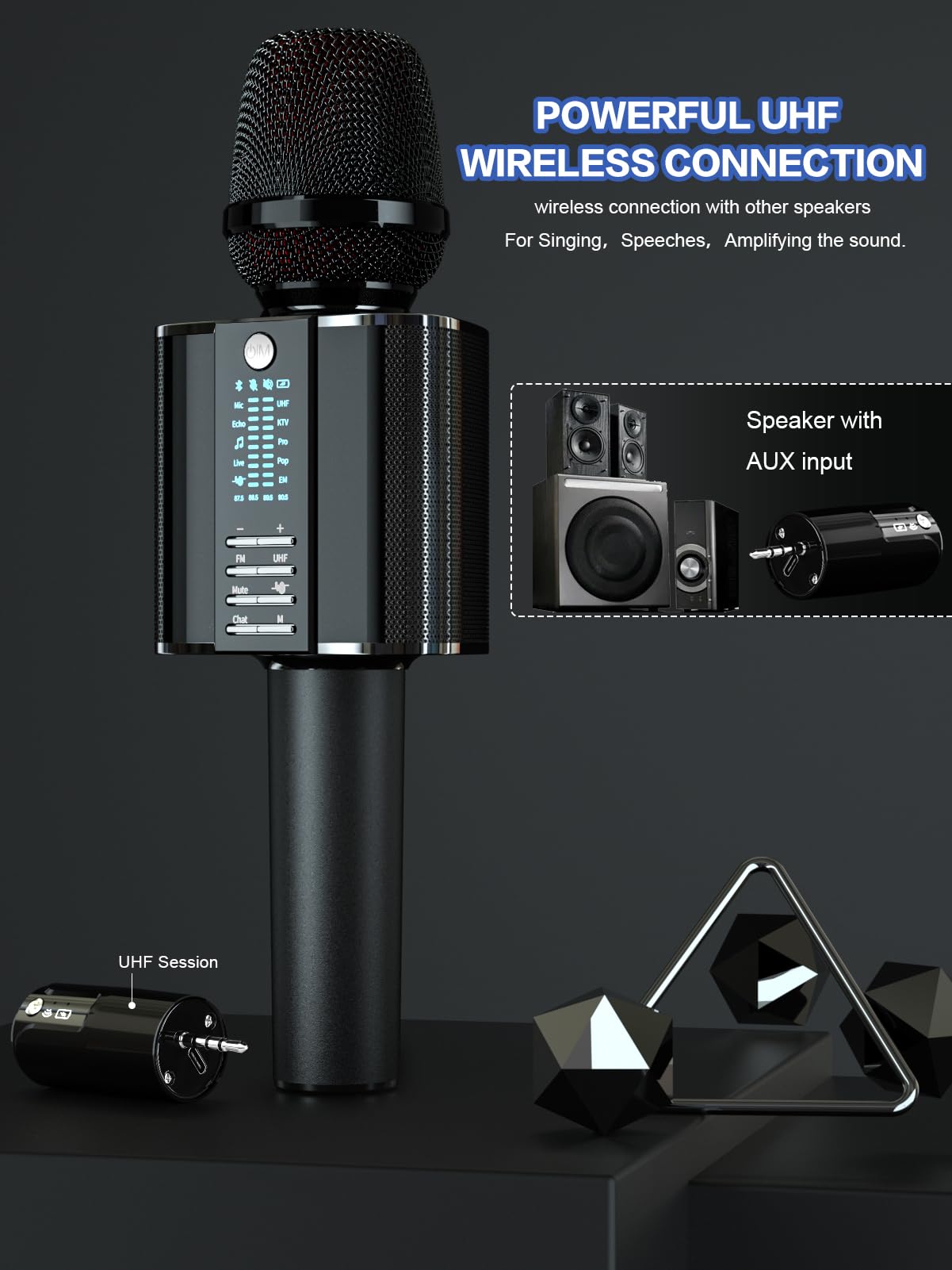 BONAOK Karaoke Microphone,2023 Bluetooth Wireless Microphone UHF Karaoke Mic Speaker,Portable Handheld Karaoke Machine for Adults Kids Singing Compatible with Car/Phones/PC G20,Black