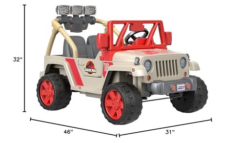 Power Wheels Jurassic Park Jeep Wrangler Ride-On Battery Powered Vehicle with Dinosaur Sounds & Lights for Preschool Kids Ages 3+ Years