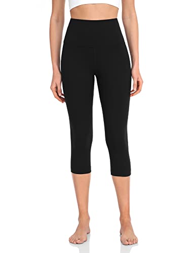 HeyNuts High Waisted Yoga Capris Leggings for Women, Tummy Control Workout Running Leggings Cropped Pants 19'' Black S(4/6)