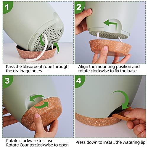 Vanslogreen Plant Pots Indoor 7/6.5/6/5.5/5 Inch Self Watering Planters for Indoor Plants with Drainage Hole, Plastic Flower Pot for Succulents, African Violet (Green)