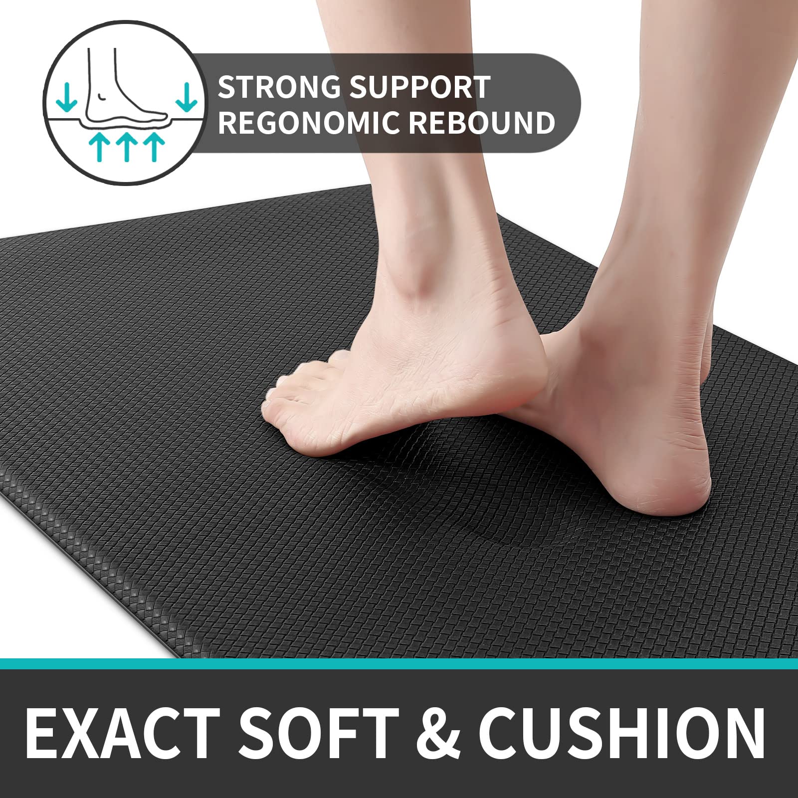 DEXI Kitchen Rugs Anti Fatigue Cushioned Comfort Standing Mats 2 Pieces Set Waterproof Runner Mats Easy to Clean 17"x59"+17"x79" Black