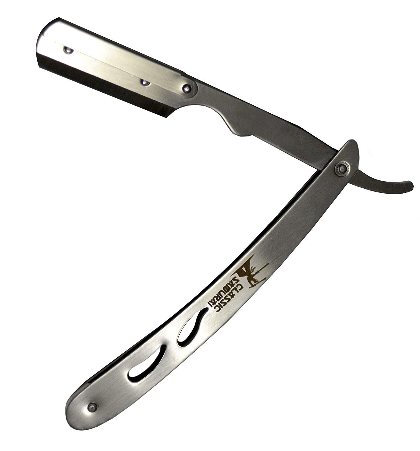 Classic Samurai CS-102 Stainless Steel Professional Barber Straight Edge Razor with 15 Astra Double Edge Razor Blades (Silver + 15 Astra Blades)