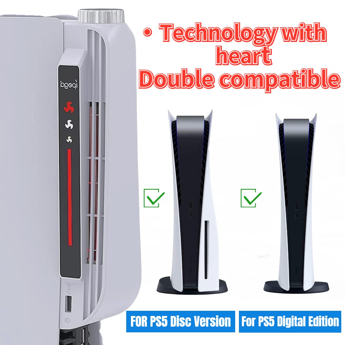 Cooling Fan for PS5 with LED Indicator & Extra USB Port, Three-Speed Adjustment PS5 Cooler, Low Noise/Fast Heat Dissipation, Strong Wind Speed Centrifugal Fan for PS5 Disc & Digital Edition Consoles