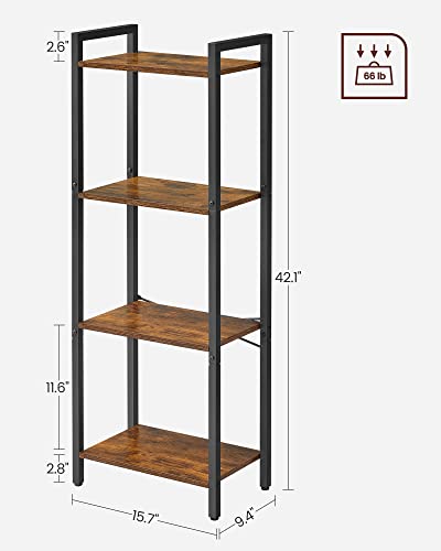 VASAGLE 4-Tier Bookshelf, Small Bookcase, Narrow Book Shelf for Small Space, 9.4 x 15.7 x 42.1 Inches, for Living Room, Office, Study, Entryway, Industrial Style, Rustic Brown and Black ULLS099B01