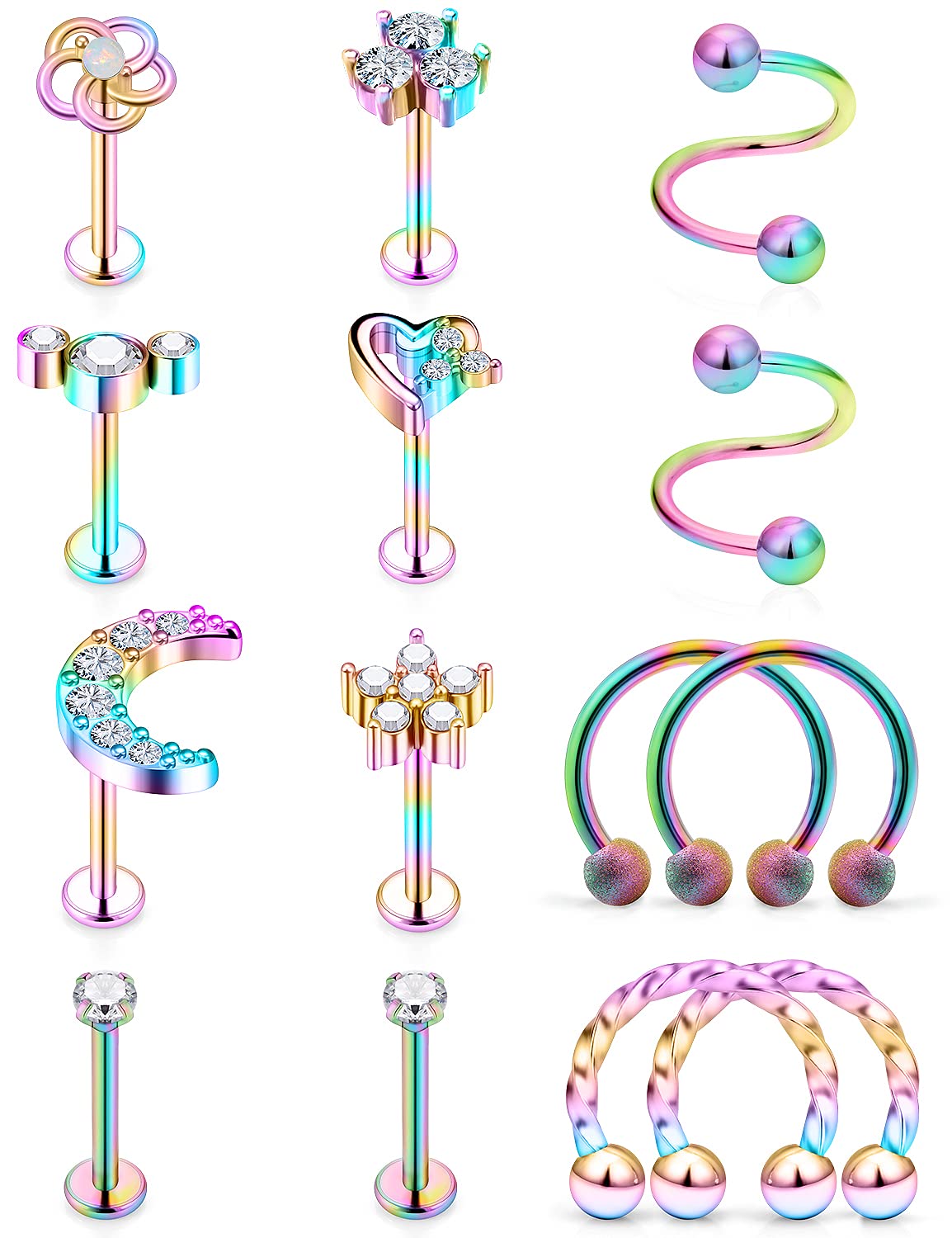 Cisyozi 16G Lip Rings Studs Hoop Piercing Jewelry for Women Stainless Surgical Steel Spiral Horseshoe Opal Lip Labret Medusa Monroe Ring Tragus Helix Cartilage Earring Stud Piercing Jewelry Women Men