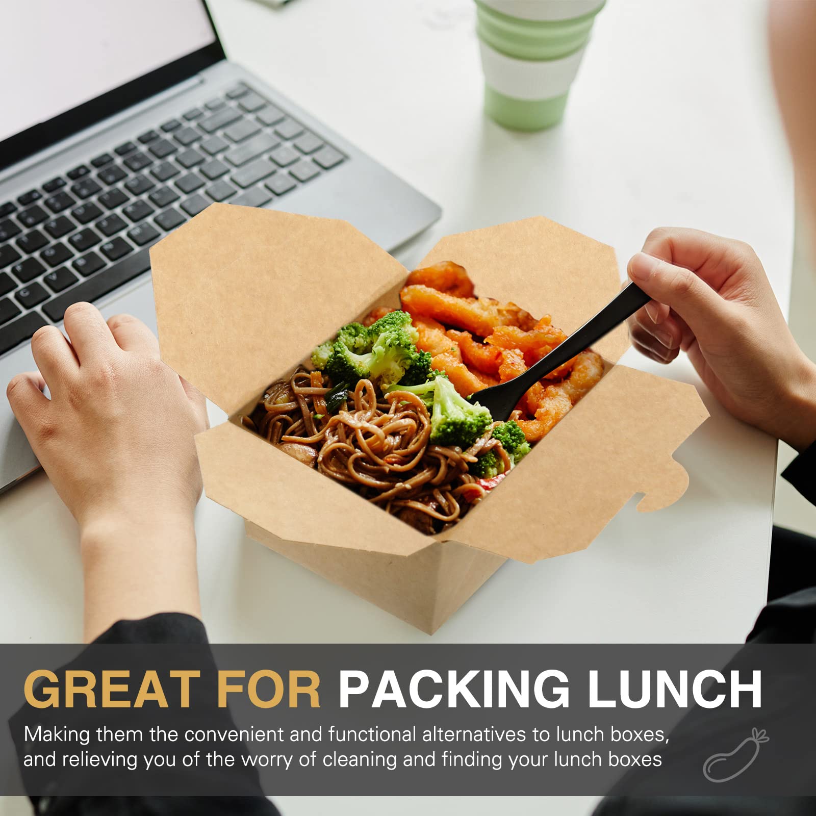Eaasty 100 Pcs 28 oz Take out Food Containers Microwaveable Disposable Brown Kraft Paper Take out Boxes Leak Grease Resistant Stackable Containers for Restaurant Catering Party Concession Stand Picnic