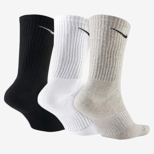 Nike Cotton Cushion Crew Socks - X-Large (Men's Size 12-15) - Grey/Black/White (Pack of 3)