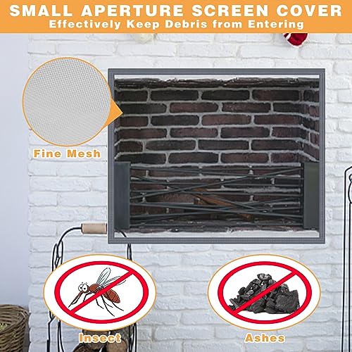 Fireplace Screen Mesh Cover, Fireplace Cover Baby Proof Barrier Guard Pet Proof with Magic Tape, Fireplace Doors Mesh Gate Fire Place Cover for The Living Room Decorative Indoor, 39" x 32" Inches