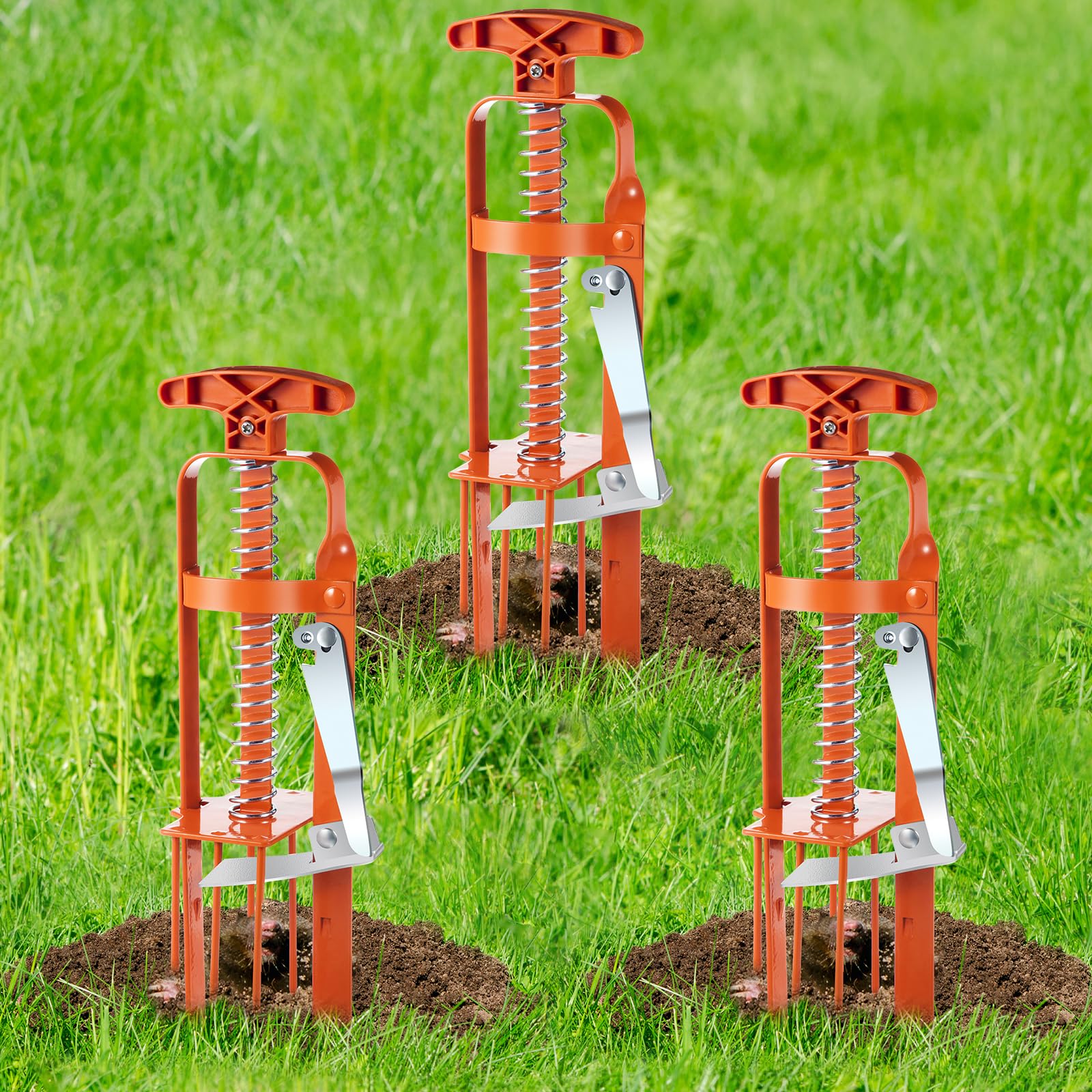Mole Trap for Lawns, Plunger Style Mole Killer, Alloy Steel Mechanical Gopher Vole Traps, Gopher Trap for Outdoor Yard Garden, Easy Quick Capture and Reusable (3 Pack)