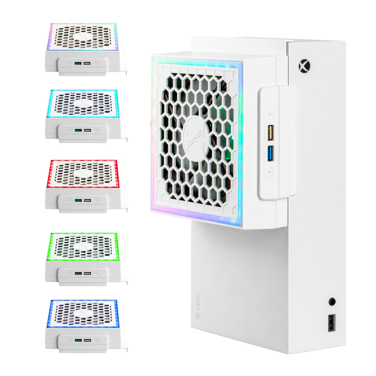 Cooling Fan for Xbox Series S, MVIIOE for Xbox Series S Stand with RGB Light, A Turbo Cooling Fan with 3 Adjustable Speeds, 2 USB Ports