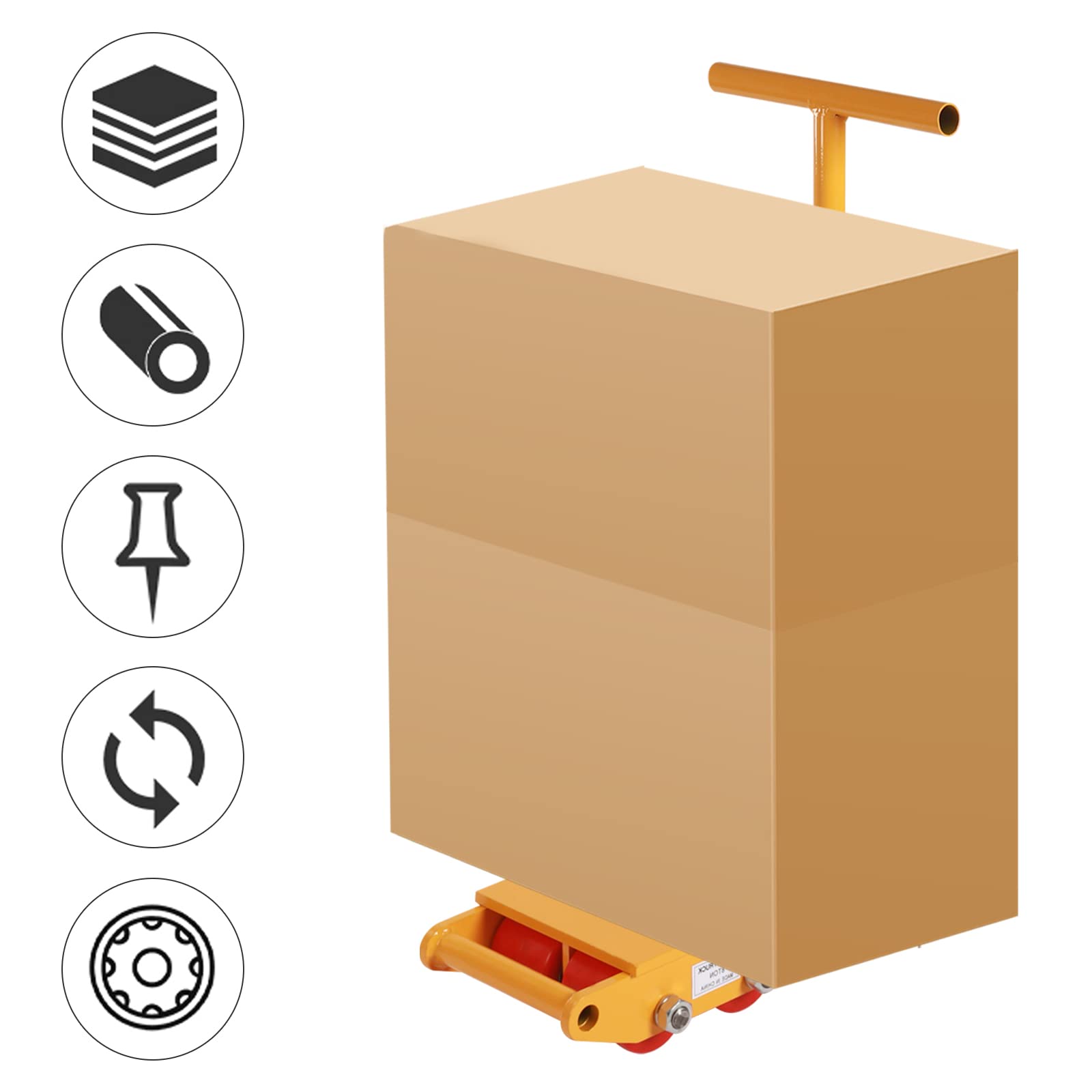 Dolly Skate Machinery Roller Mover Cargo Trolley, 8T/17600lbs 6Roller Machine Dolly Skate Machinery Mover with Handle