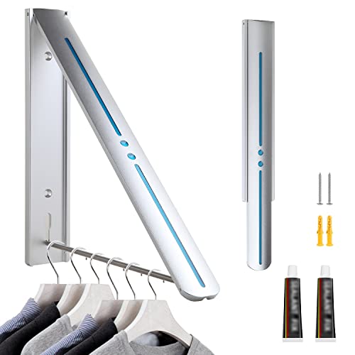 XIVBA Clothes Drying Rack Retractable Clothes Drying Rack, Space Saving Wall Mounted Folding Aluminum Clothes Rack in Laundry, Closet Storage Organization, Easy Installation Indoor/Outdoor, Silver