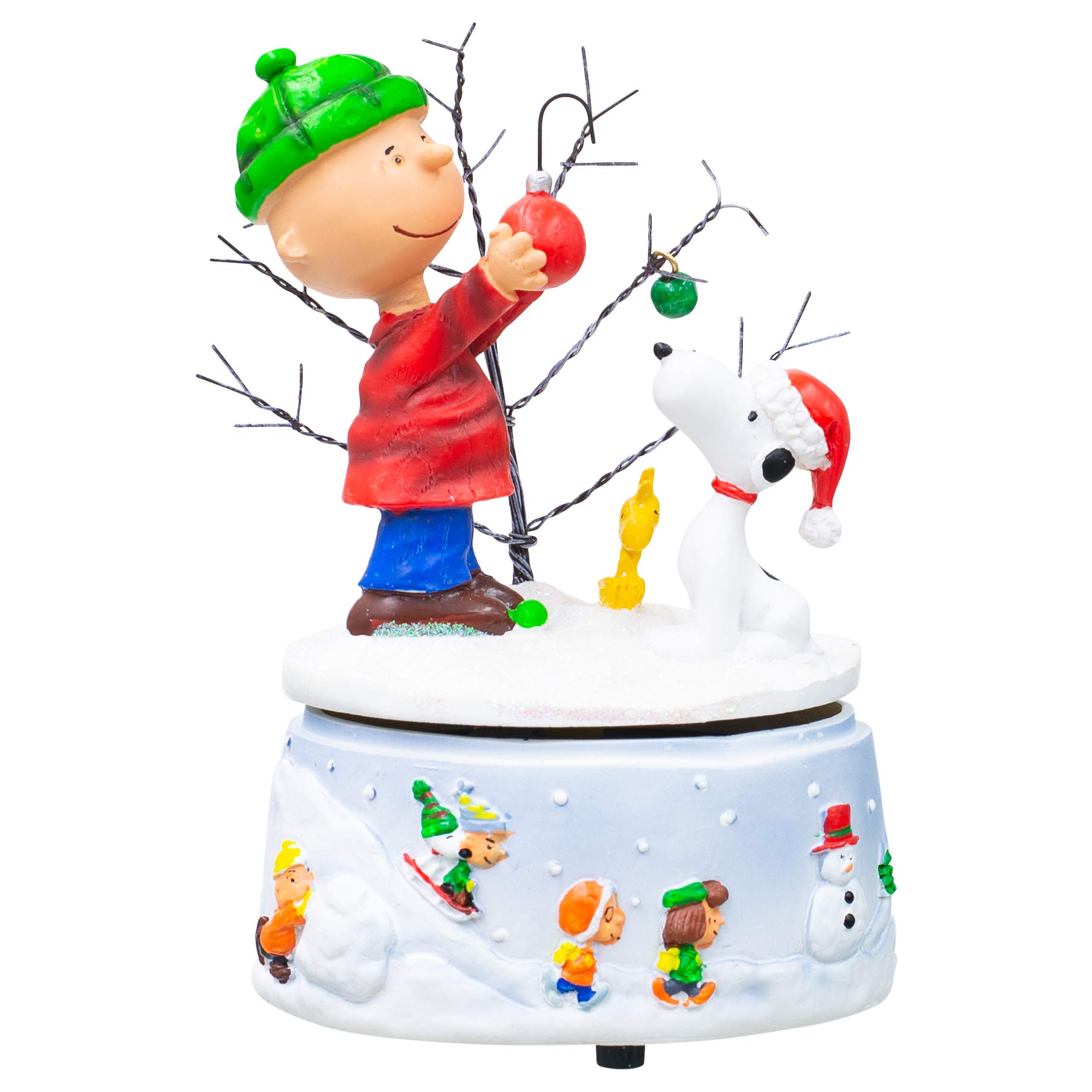 Charlie Brown and Snoopy Snowy White Glitter 7 x 5 Resin Holiday Musical Figurine