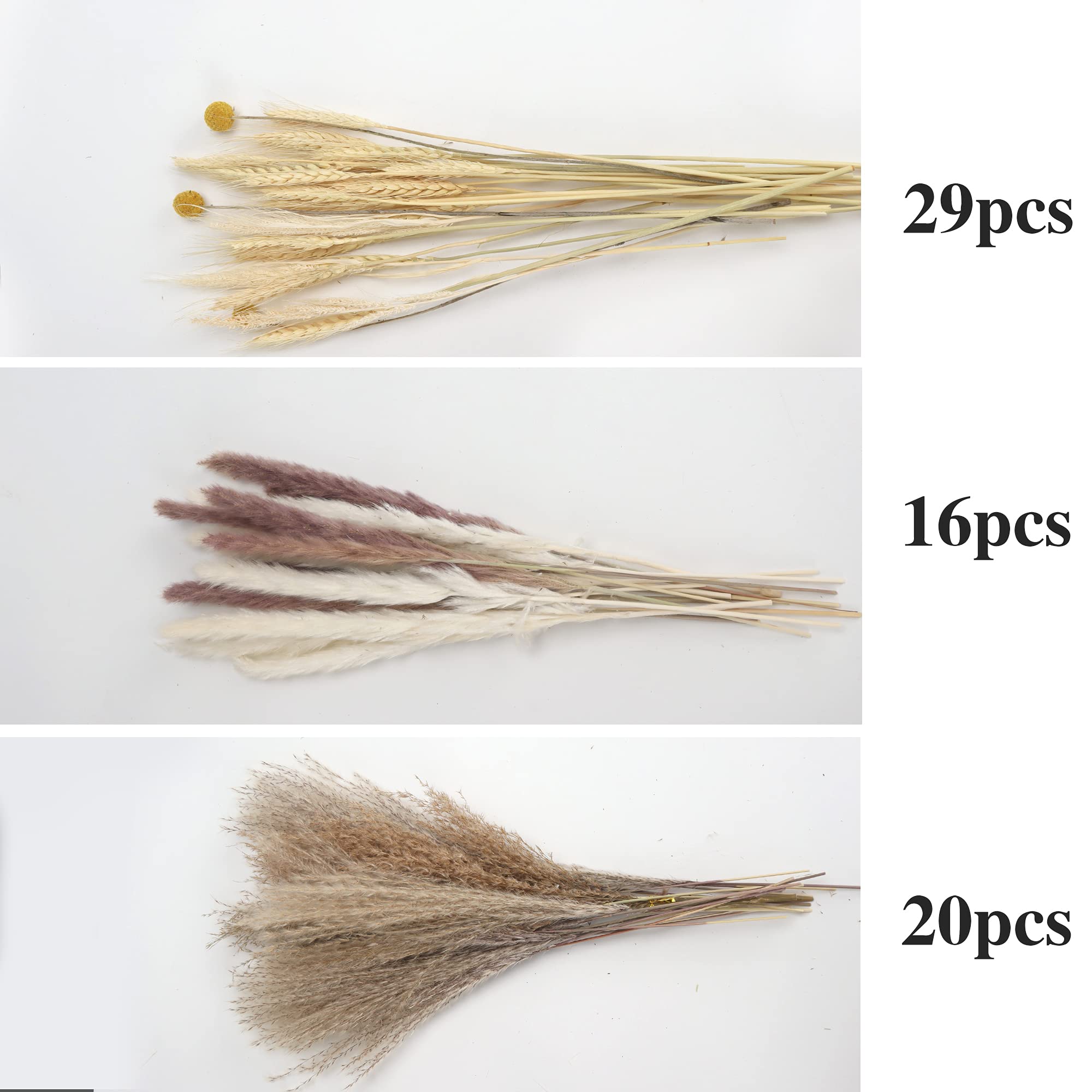 YUFFLYOW 65 pcs Natural Dried Pampas Grass,17In Pampas Grass Decor Tall Fluffy for Flower Arrangements Boho Home Decor,Pampas Grass Plants for Home Garden Wedding Party Decor, PG24