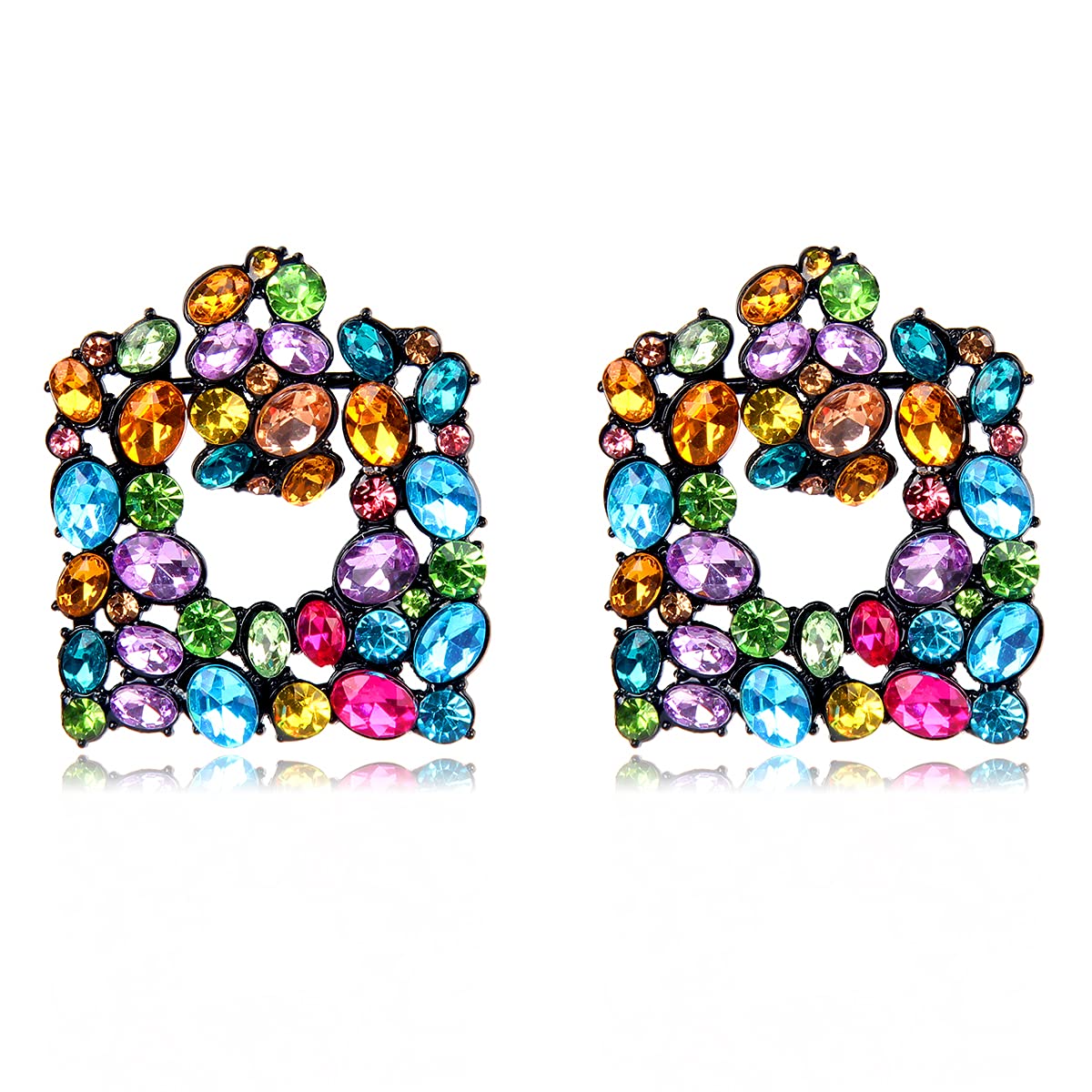 Crystal Square Dangle Statement Earrings Geometric Shaped with Colorful Rhinstone Drop Earrings for Women KELMALL COLLECTION