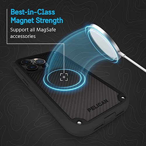 Pelican Shield Kevlar Series - iPhone 14 Pro Max Case 6.7" [Compatible with MagSafe] [21FT Military Grade Drop Protection] Magnetic Charging iPhone Case Cover with Belt Clip Holster Kickstand - Black